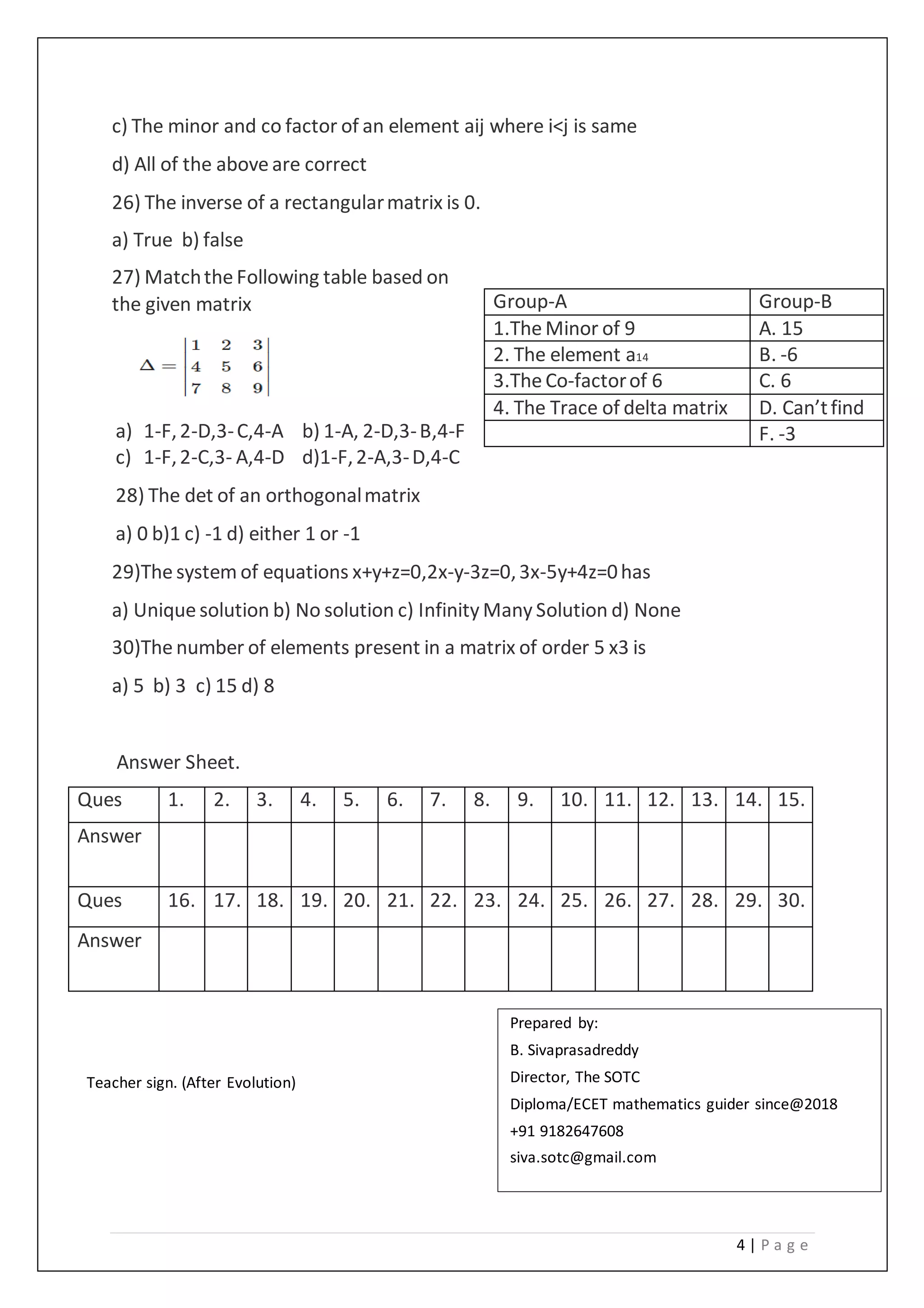 Mcqs -Matrices and determinants | PDF