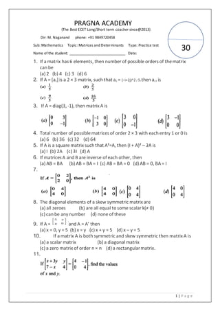 Mcqs -Matrices and determinants | PDF
