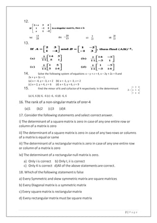 Mcqs -Matrices and determinants | PDF