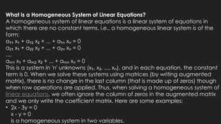 MATRICES CHAPTER it is leniar homogenous system function | PPTX
