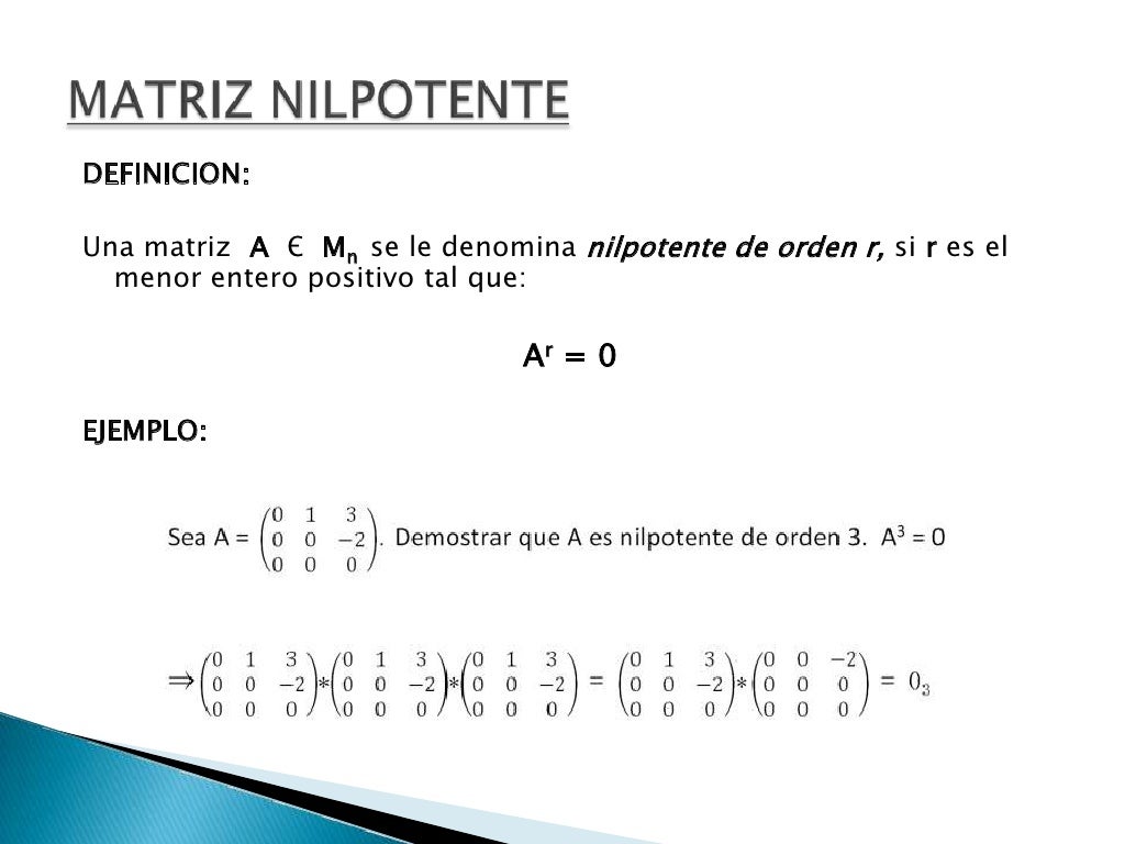 Matrices conmutable, idempotente, nilpotente, involutiva, elemental y…