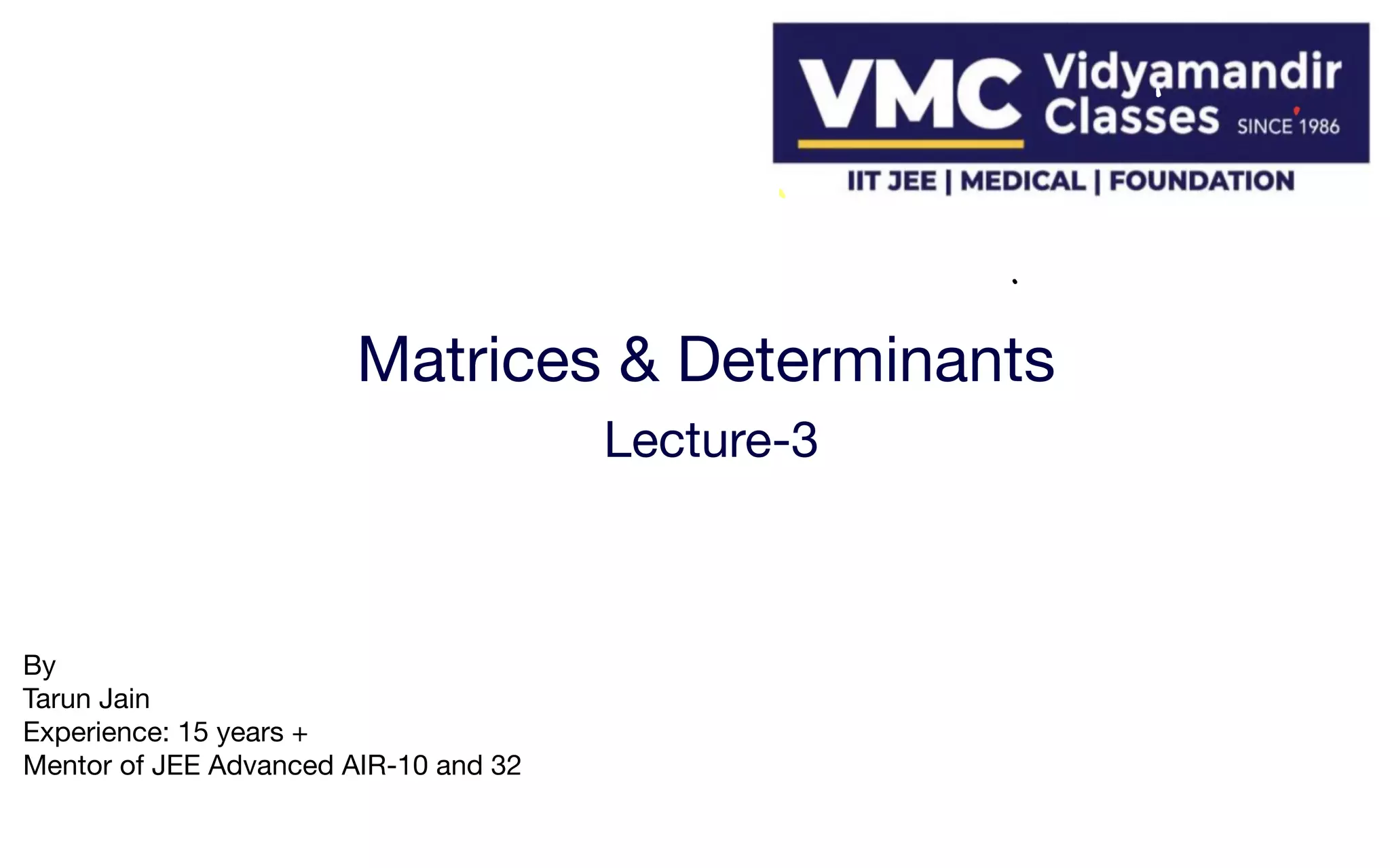 Matrices Determinants Lecture 3 Pdf
