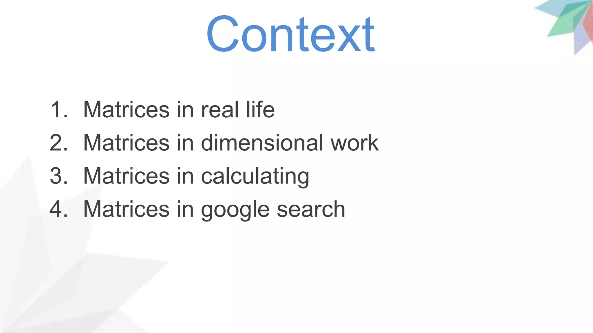 Application of Matrices in real life | PPTX