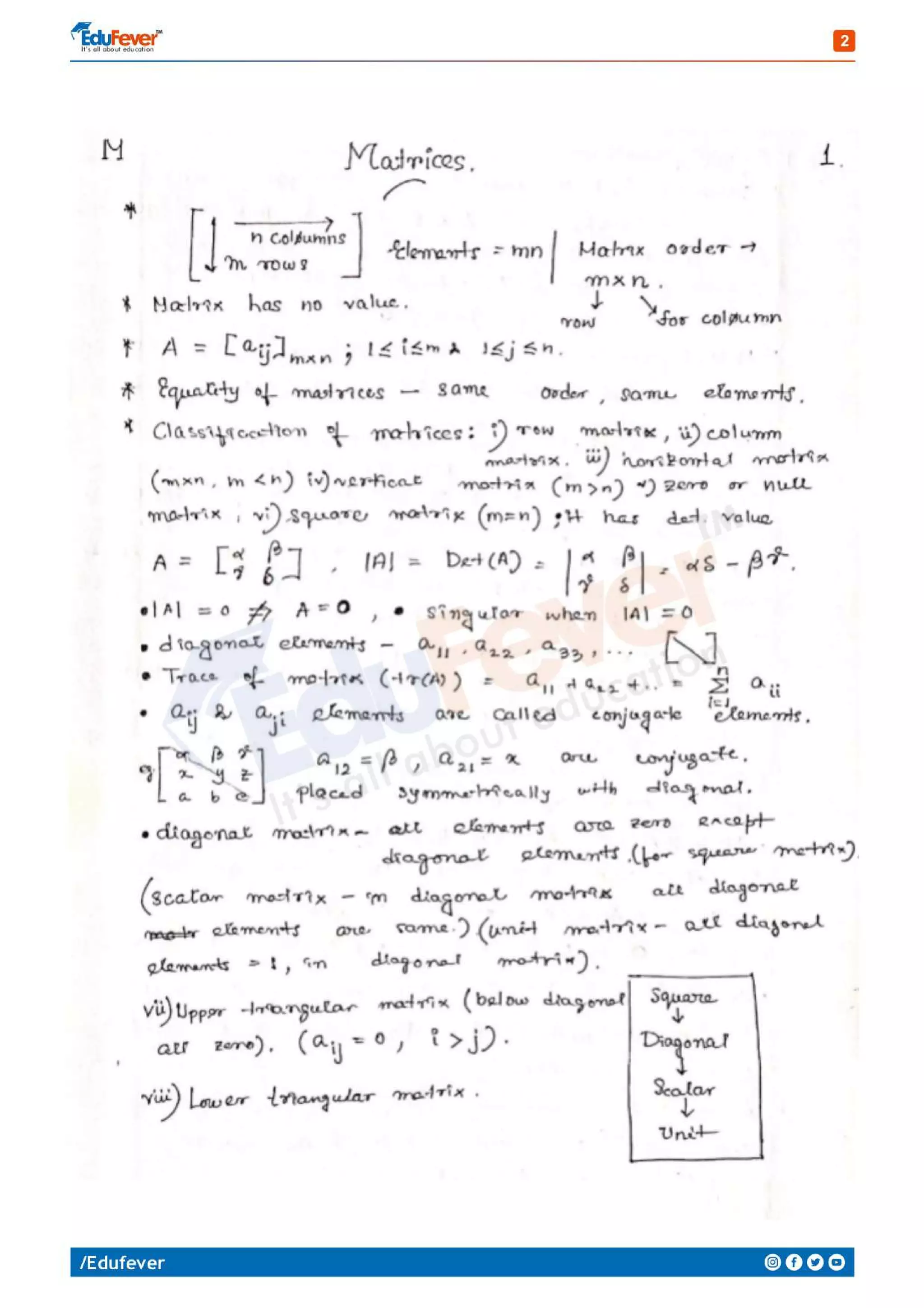 Matrices - Mathematics Handwritten Notes | PDF