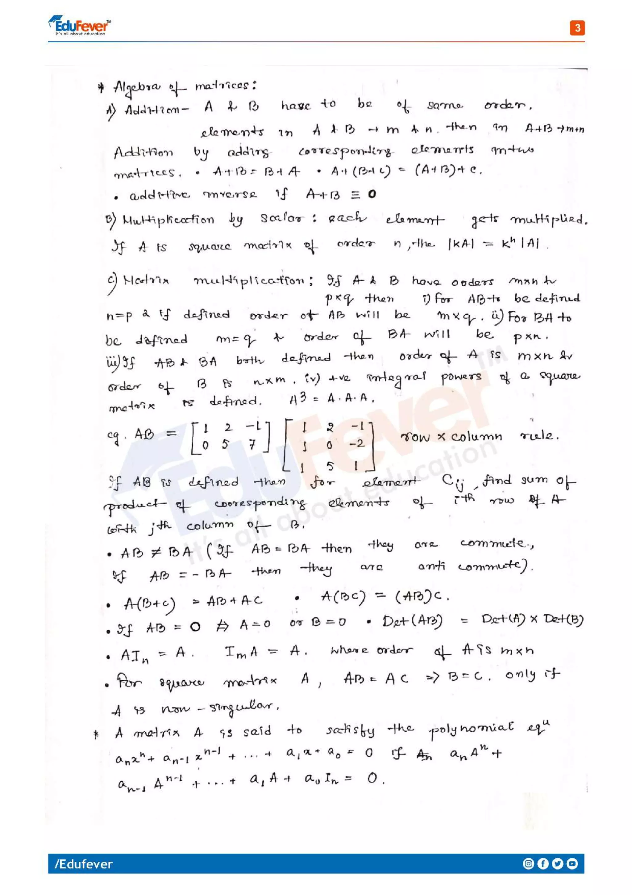 Matrices - Mathematics Handwritten Notes | PDF