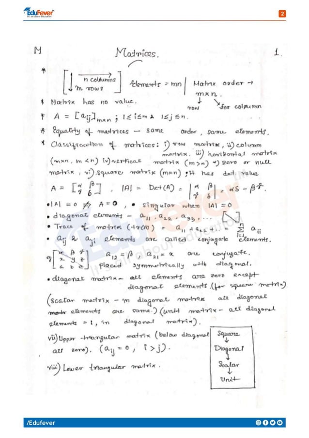 Matrices - Mathematics Handwritten Notes | PDF
