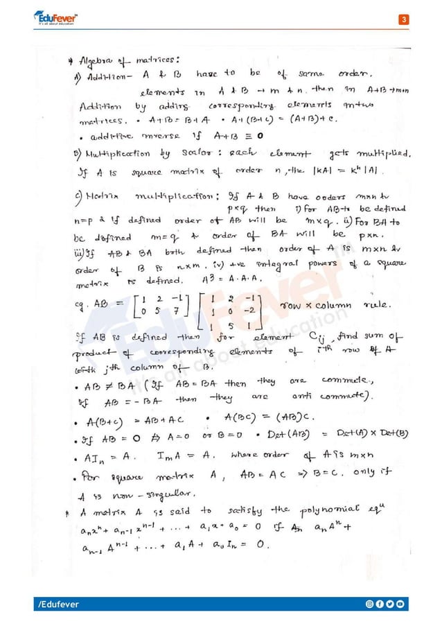 Matrices - Mathematics Handwritten Notes | PDF