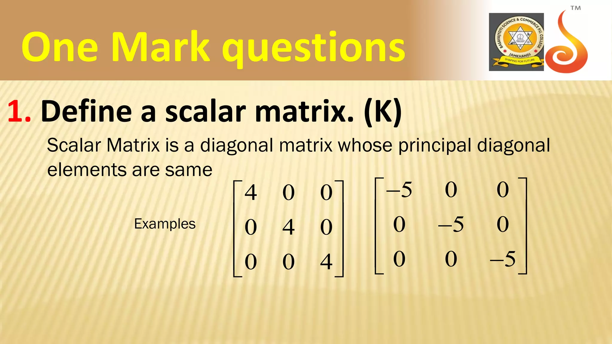 Matrices Questions & Answers | PDF | Physics | Science