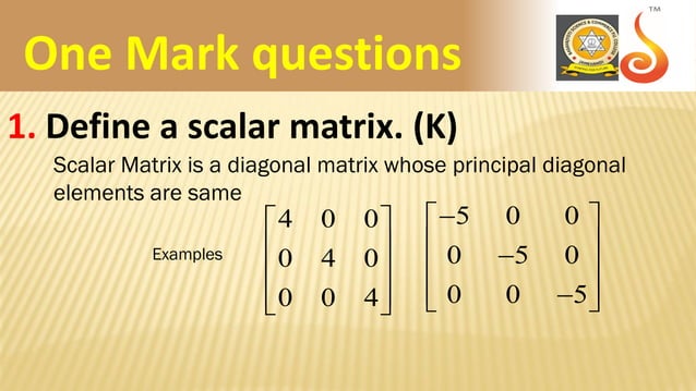 Matrices Questions & Answers | PDF | Physics | Science