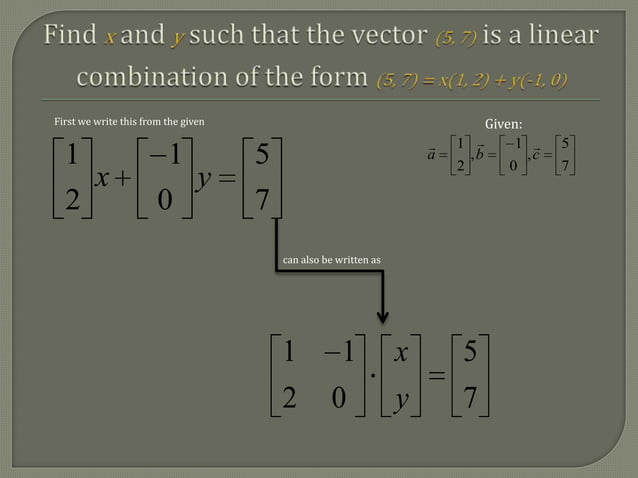 Matrices To Solve A Vector Combination Problem | PPT
