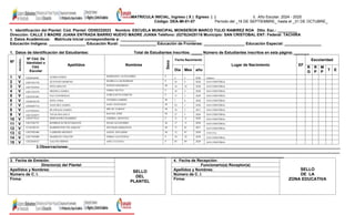 formato para matricula de preesscolar para tercer nivel | DOC