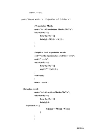 Operasi Matriks dengan Borland C++ | PDF