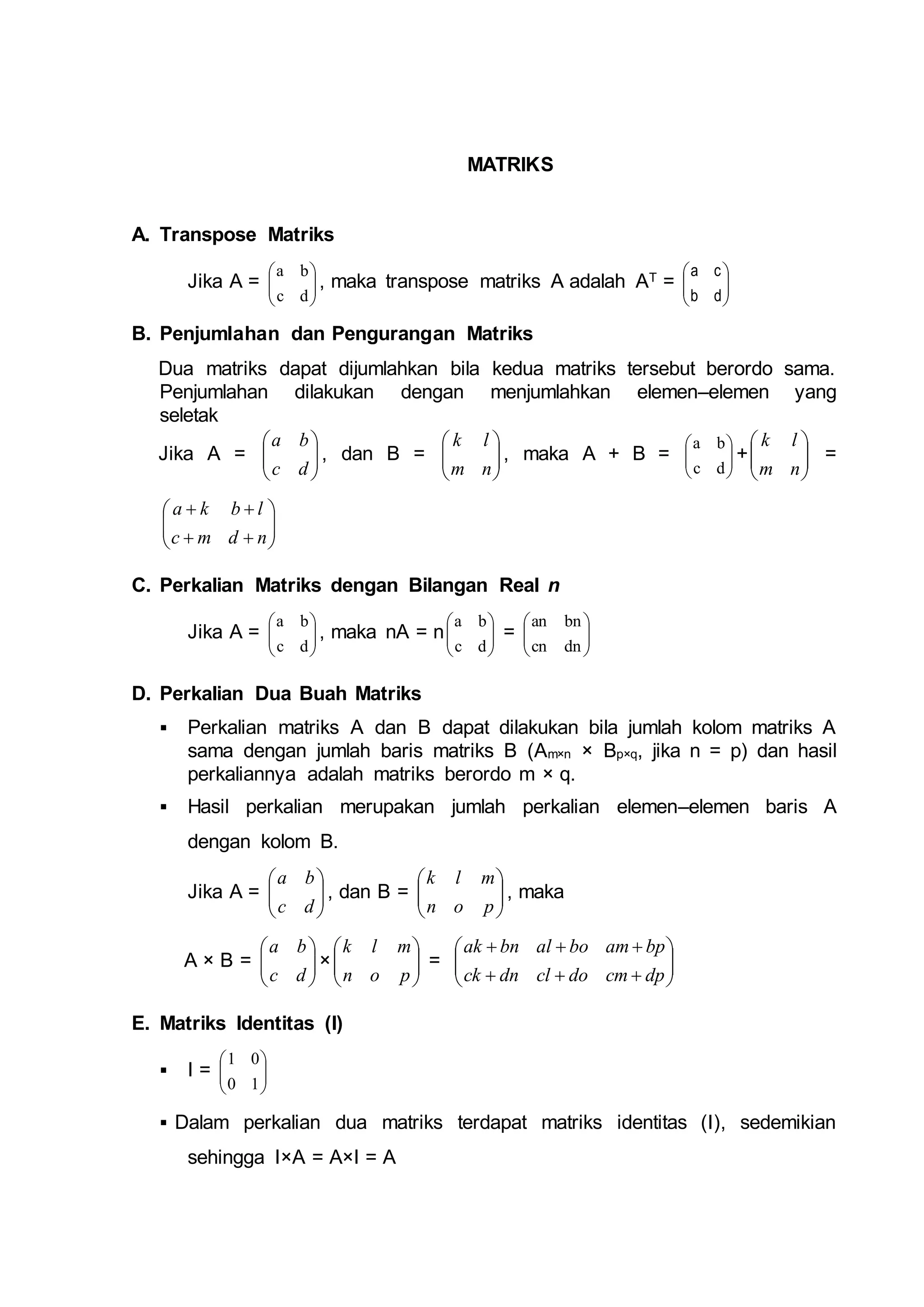 LKS Matematika Materi Matriks | DOCX