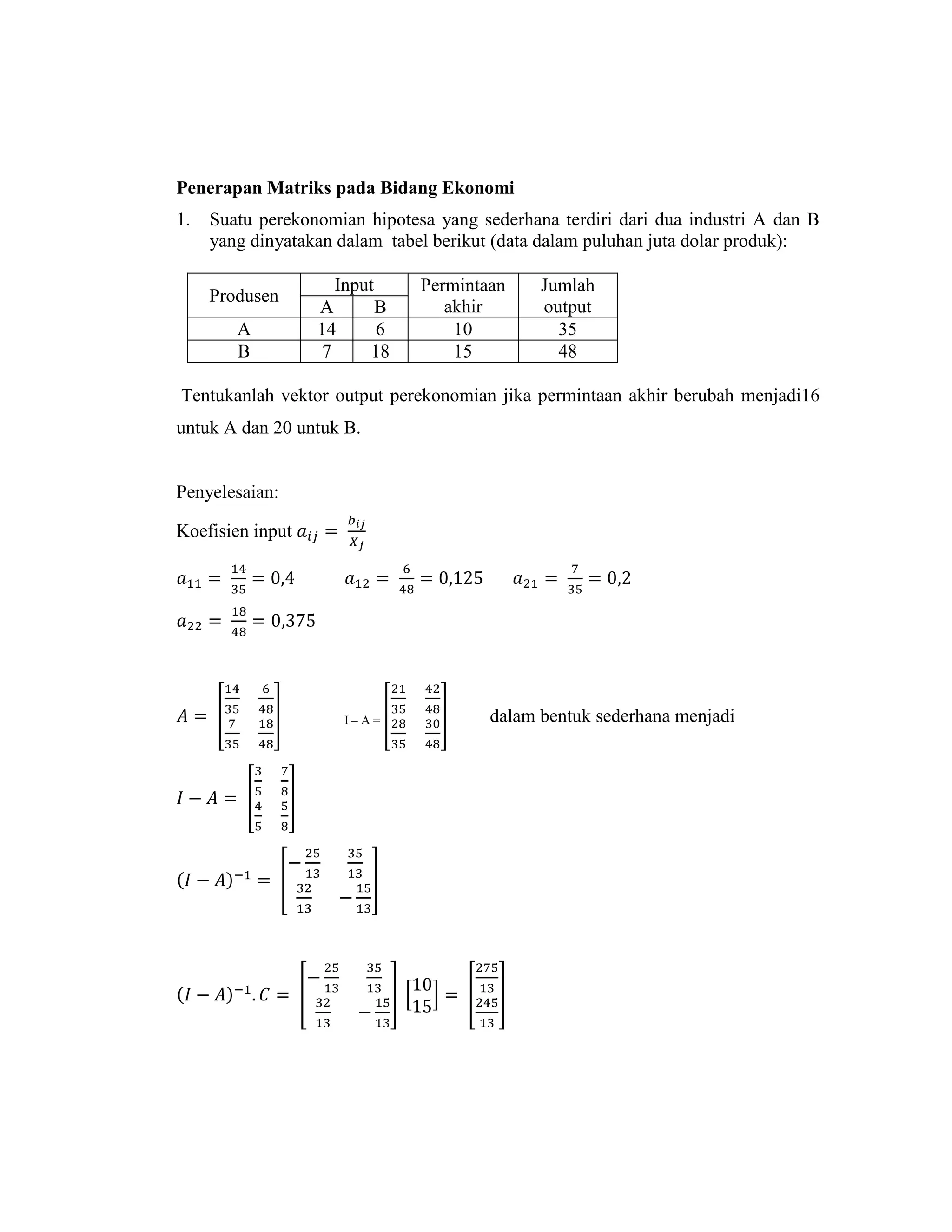 Matriks dan penerapannya dalam bidang ekonomi | DOCX