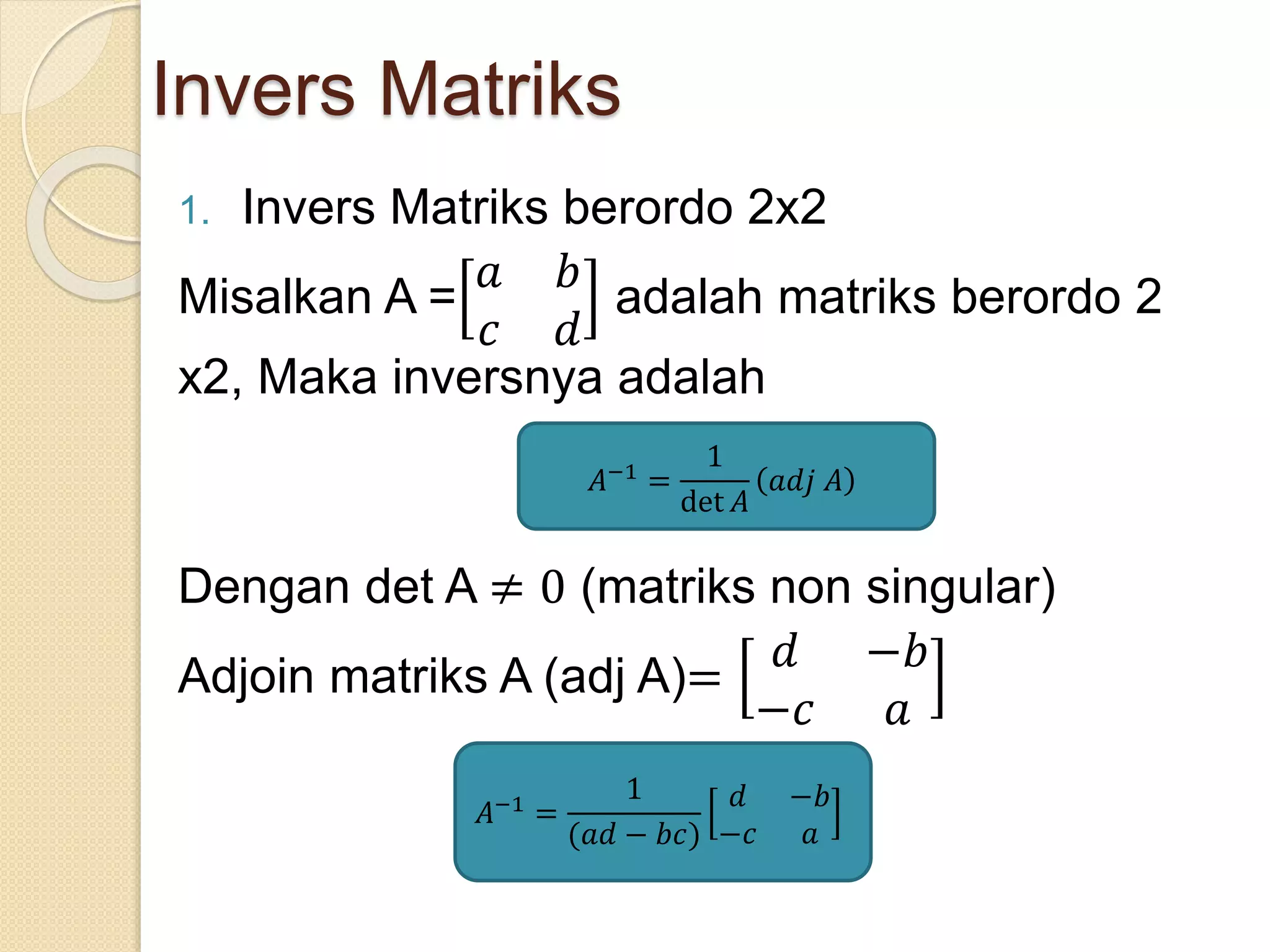 Determinan Matriks dan Invers Matriks | PPTX