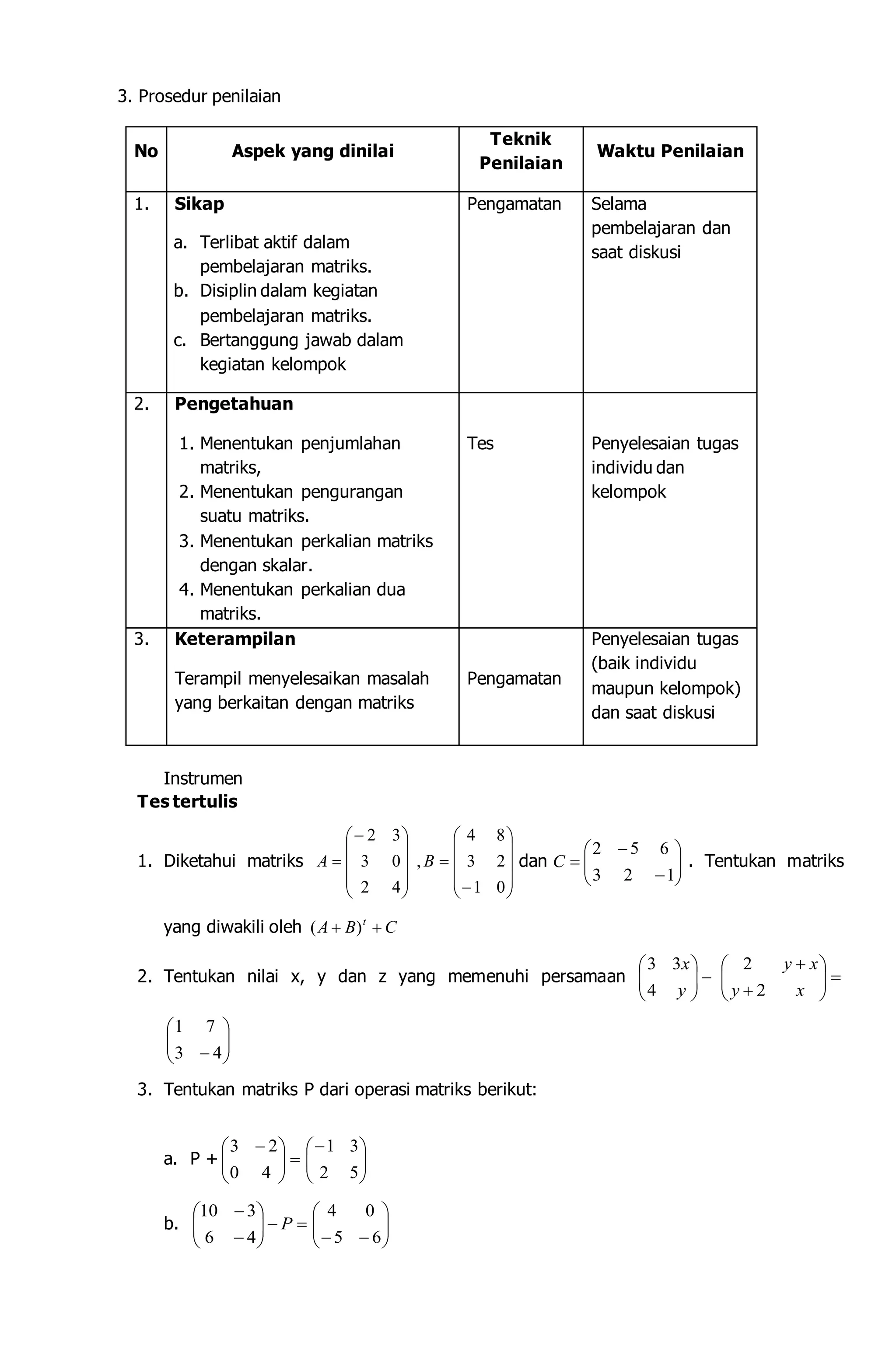 RPP Perkalian Matriks | DOCX