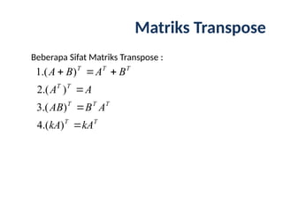pengertian matriks, jenis matriks, ordo dan transpose matriks | PPTX