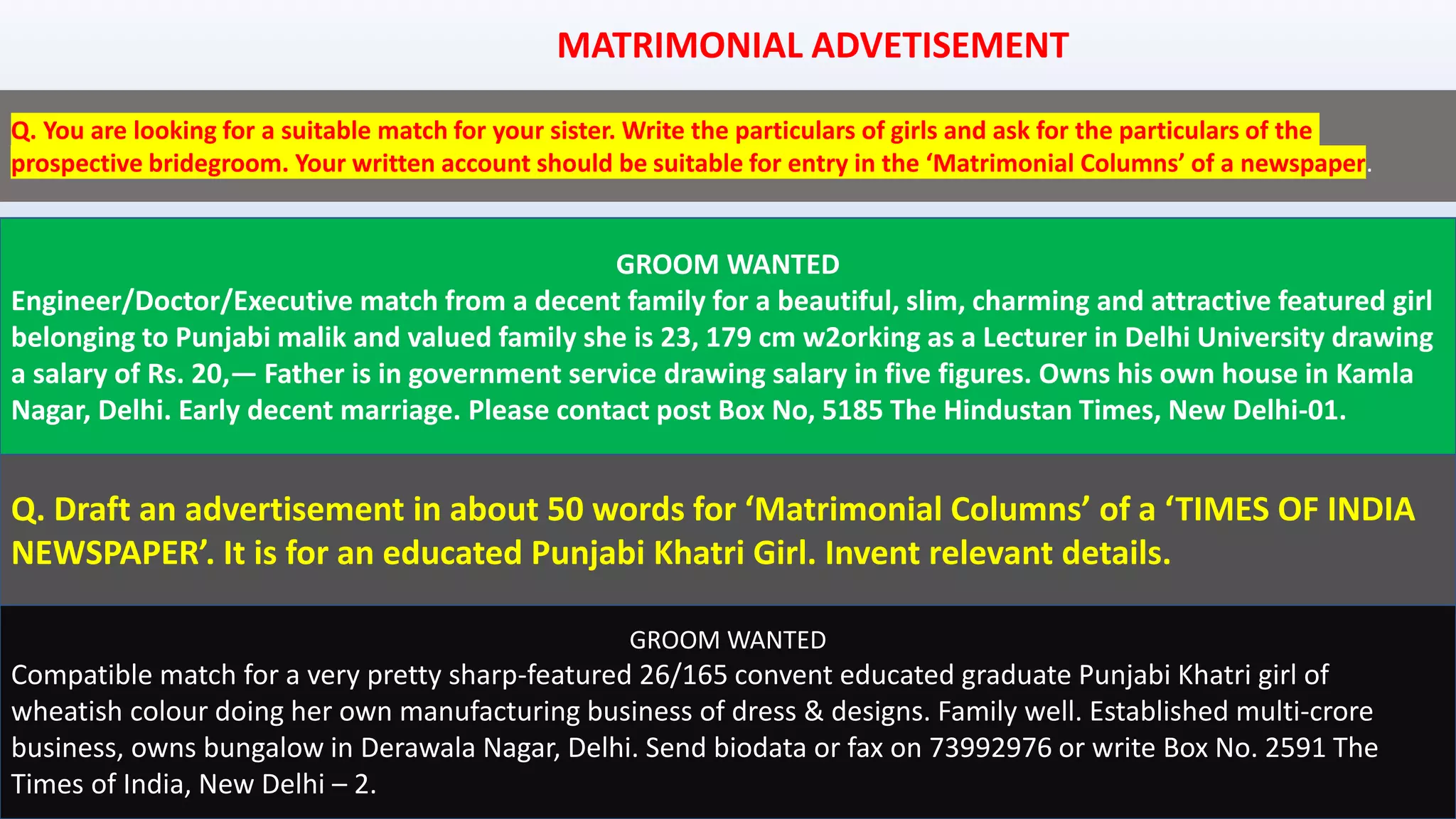Matrimonial advertisement | PPTX | Marriage and Civil Unions | Family ...