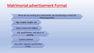 Matrimonial advertisement | PPTX | Marriage and Civil Unions | Family ...