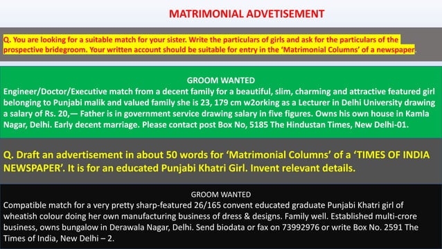 Matrimonial advertisement | PPTX | Marriage and Civil Unions | Family ...