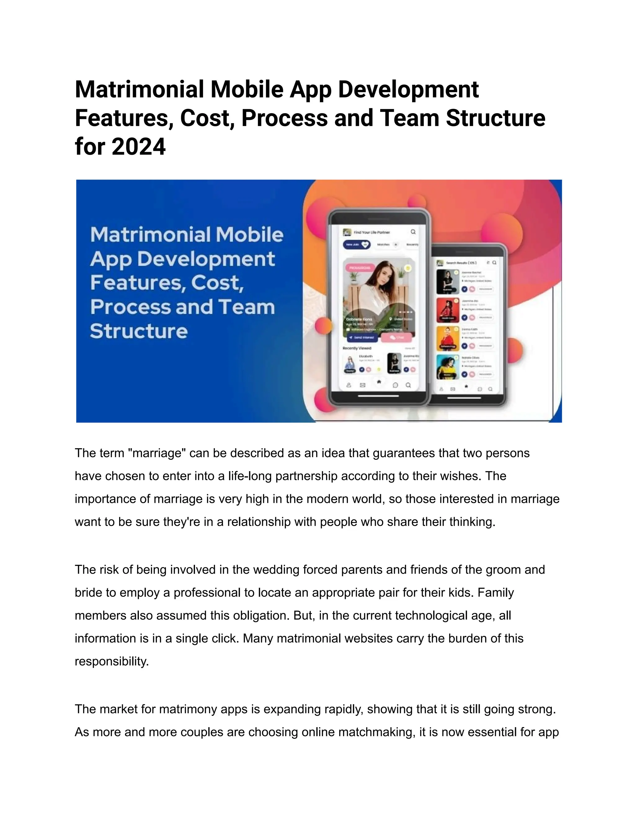 Matrimonial Mobile App Development Features, Cost, Process and Team ...
