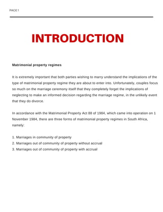 Matrimonial Property Regimes in South Africa | PDF