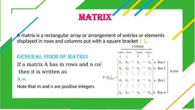 Matrix and it's types , Row, column,null,square,diagonal,scalar,unit | PPT