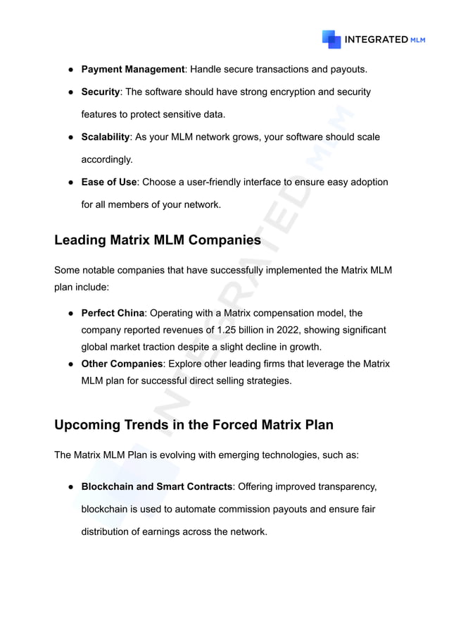Matrix MLM Compensation Plan Guide: Unlocking the global benefits of the Matrix MLM | PDF