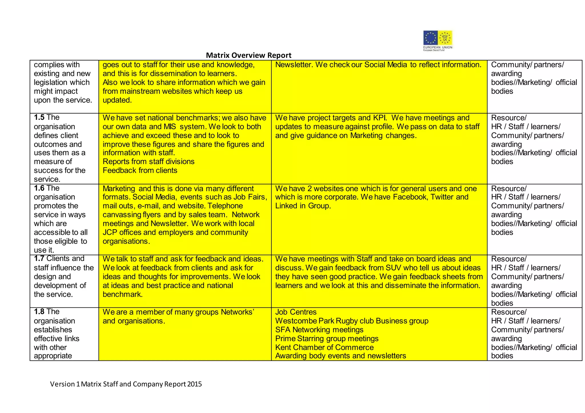 Matrix report overview | DOCX