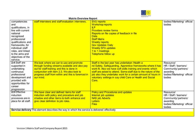 Matrix report overview | DOCX