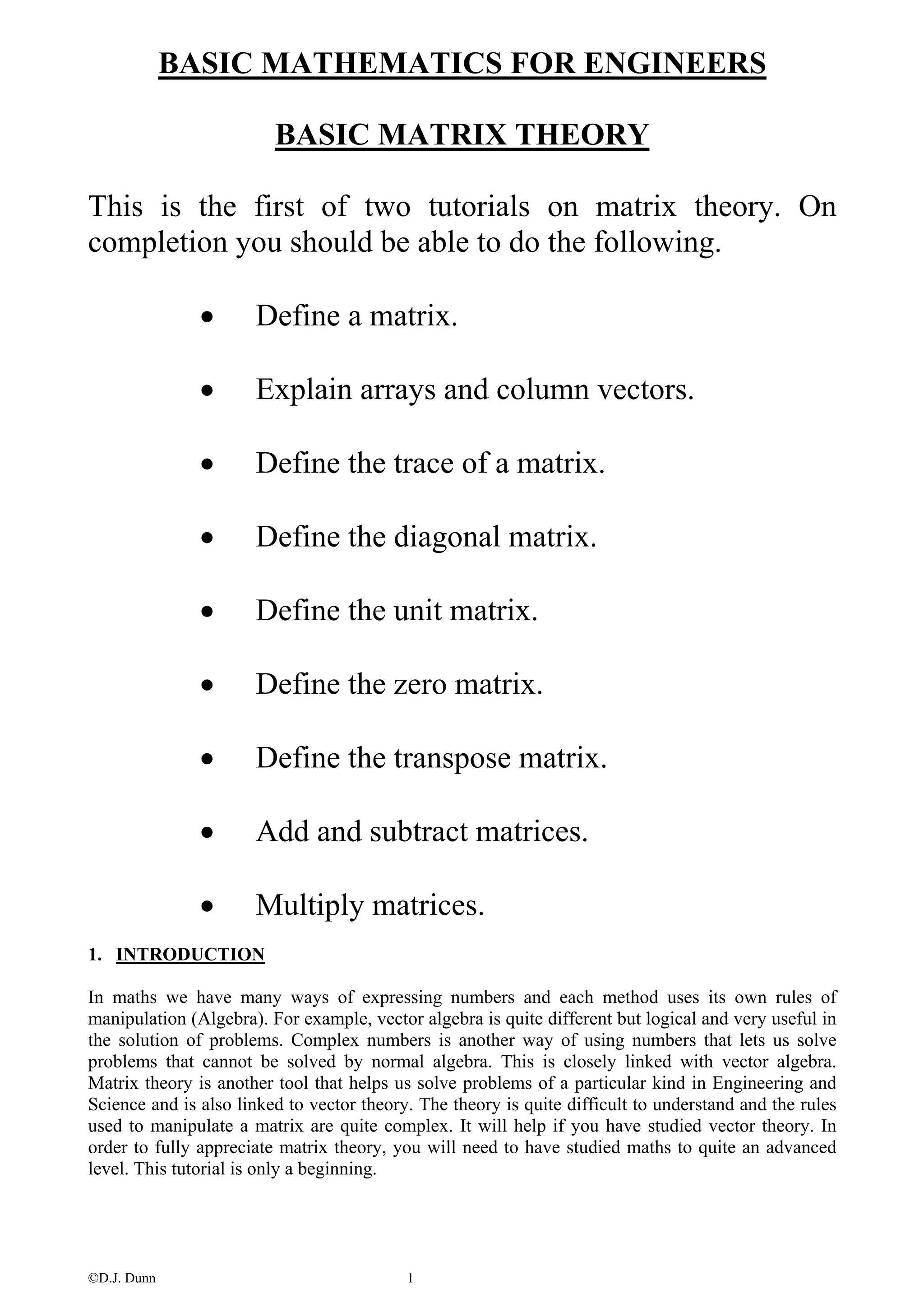 Introduction To Matrix | PDF | Programming Languages | Computing