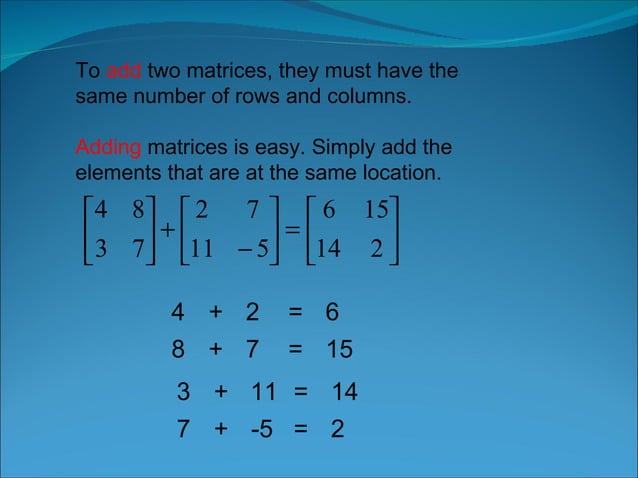 Matrix Addtion and Subtraction Basics | PPT