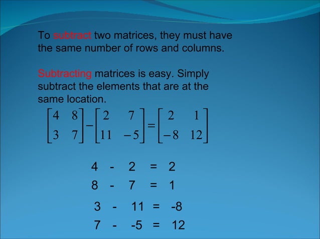 Matrix Addtion And Subtraction Basics Ppt