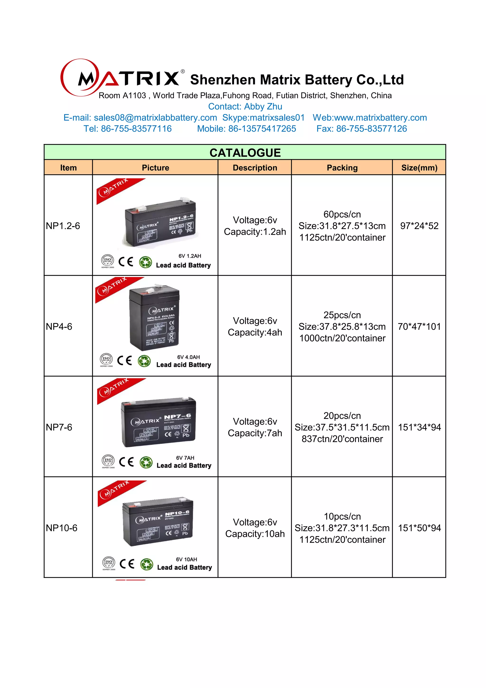 Matrix battery catalog | PDF