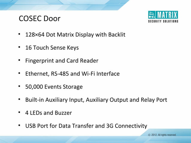 Matrix Security Solutions: COSEC - Access Control and Time-Attendance | PPT