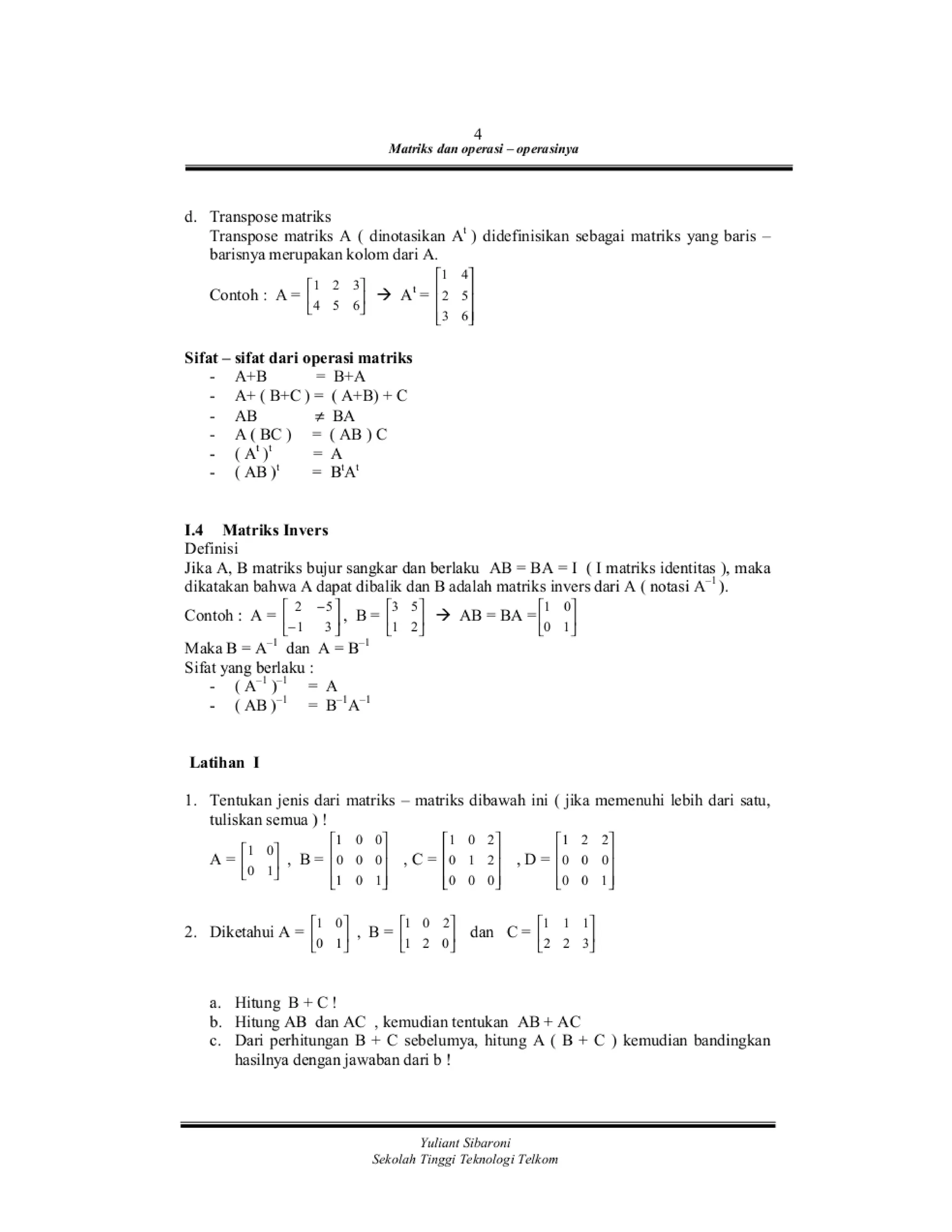 Matrix dan operasi-operasinya | PDF