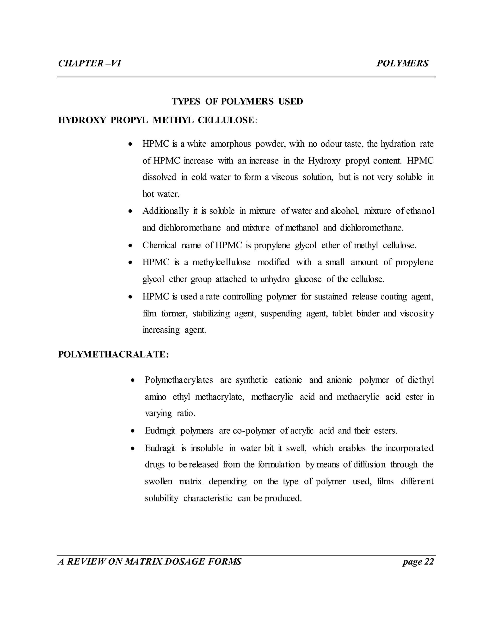 Matrix dosage forms in pharmaceutics (pharmaceutical dosage forms) | DOCX