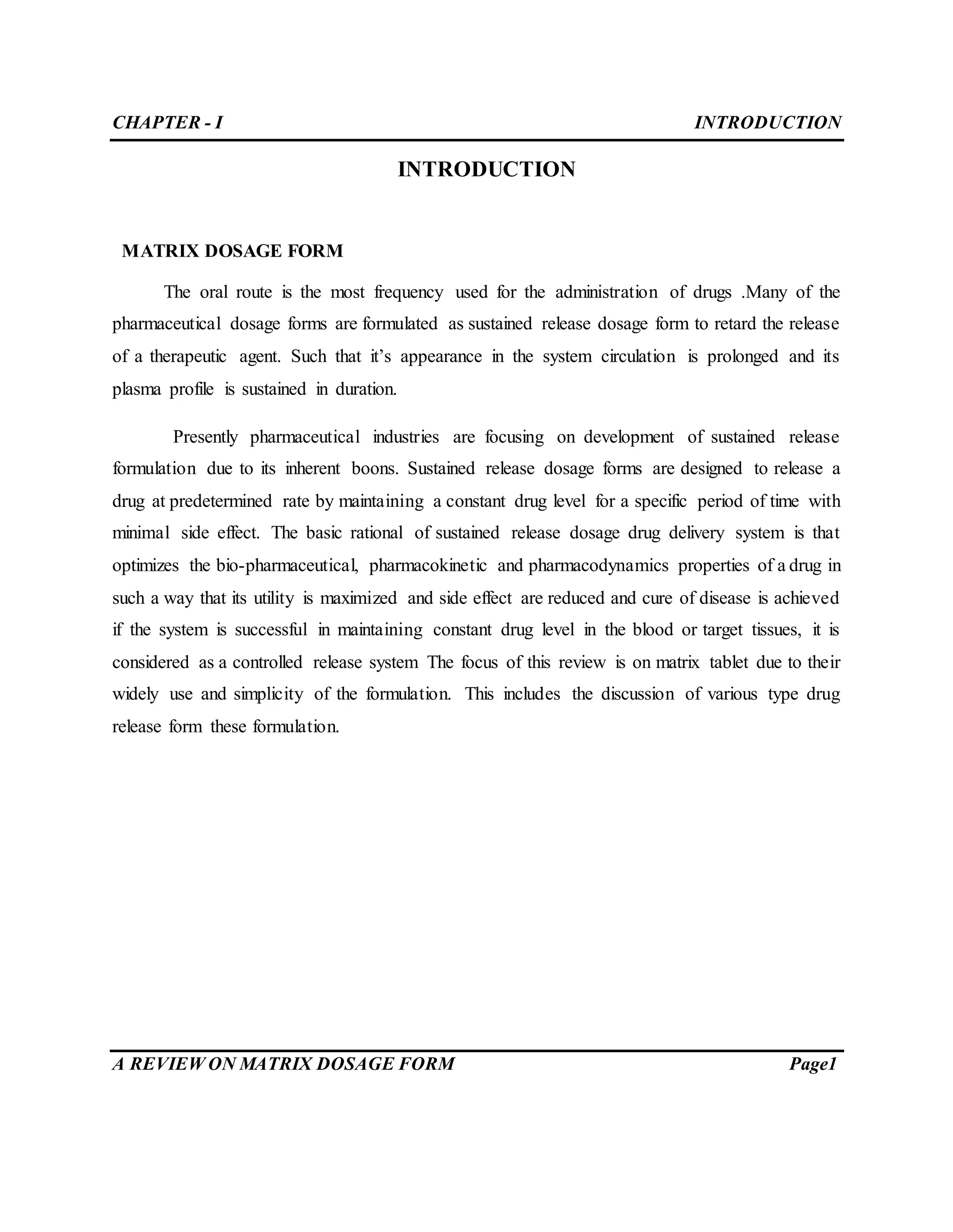 Matrix dosage forms in pharmaceutics (pharmaceutical dosage forms) | DOCX