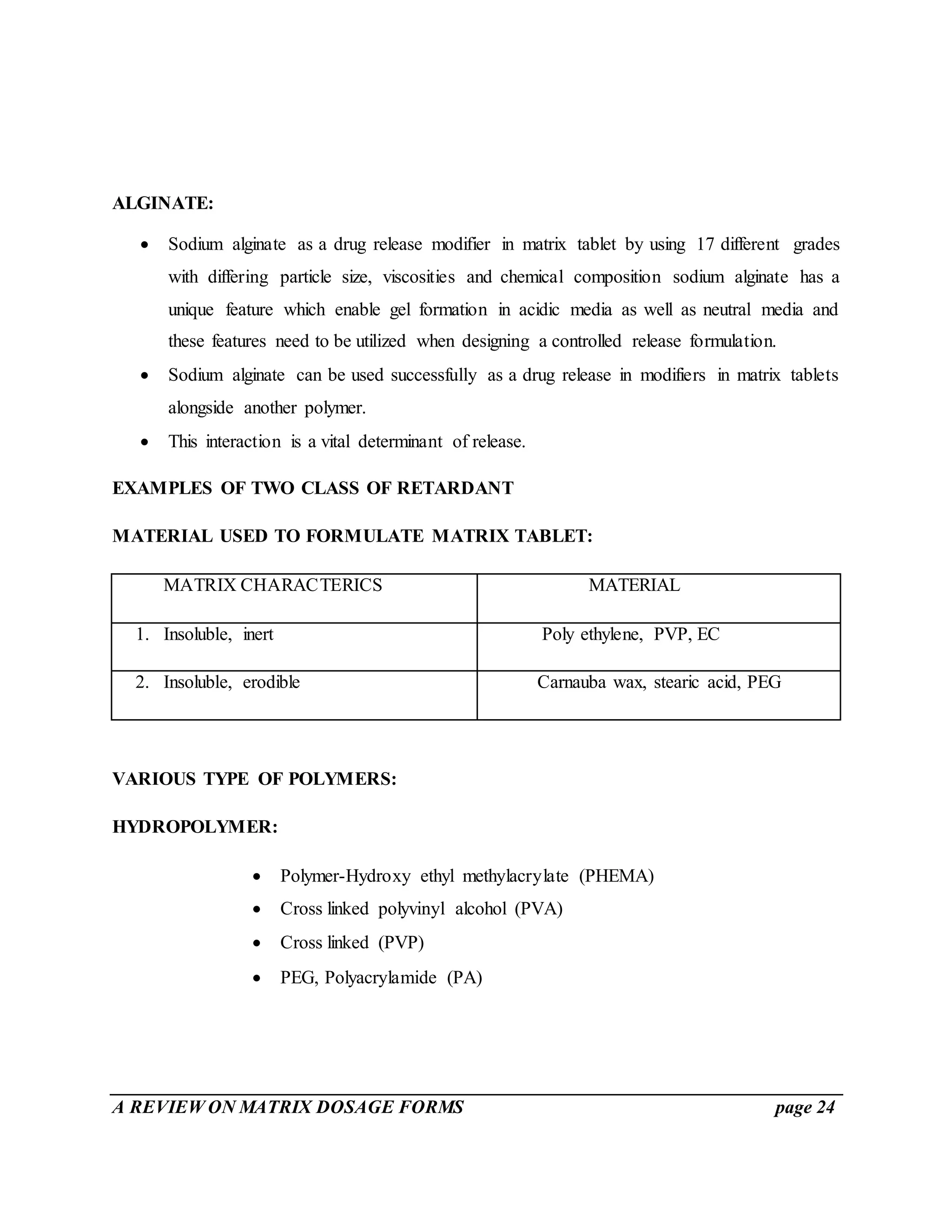 Matrix dosage forms in pharmaceutics (pharmaceutical dosage forms) | DOCX