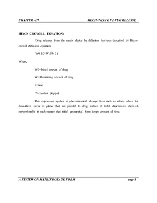 Matrix dosage forms in pharmaceutics (pharmaceutical dosage forms) | DOCX