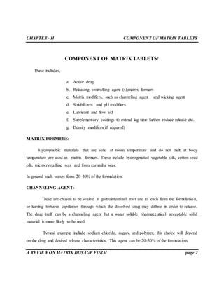 Matrix dosage forms in pharmaceutics (pharmaceutical dosage forms) | DOCX