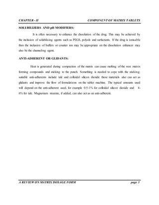 Matrix dosage forms in pharmaceutics (pharmaceutical dosage forms) | DOCX