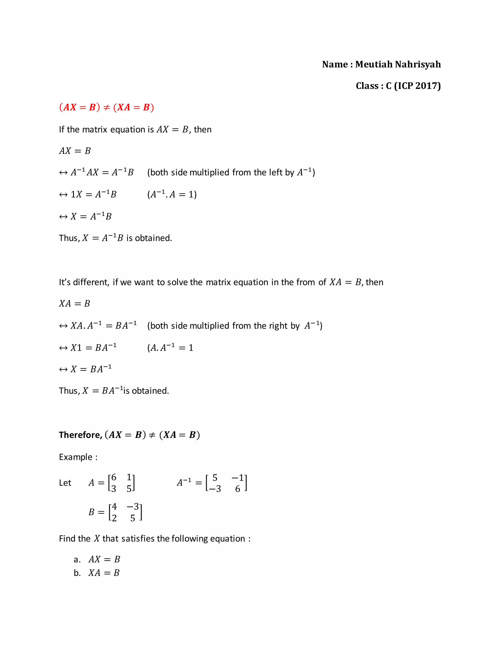 MATRIX EQUATION | DOCX | Physics | Science