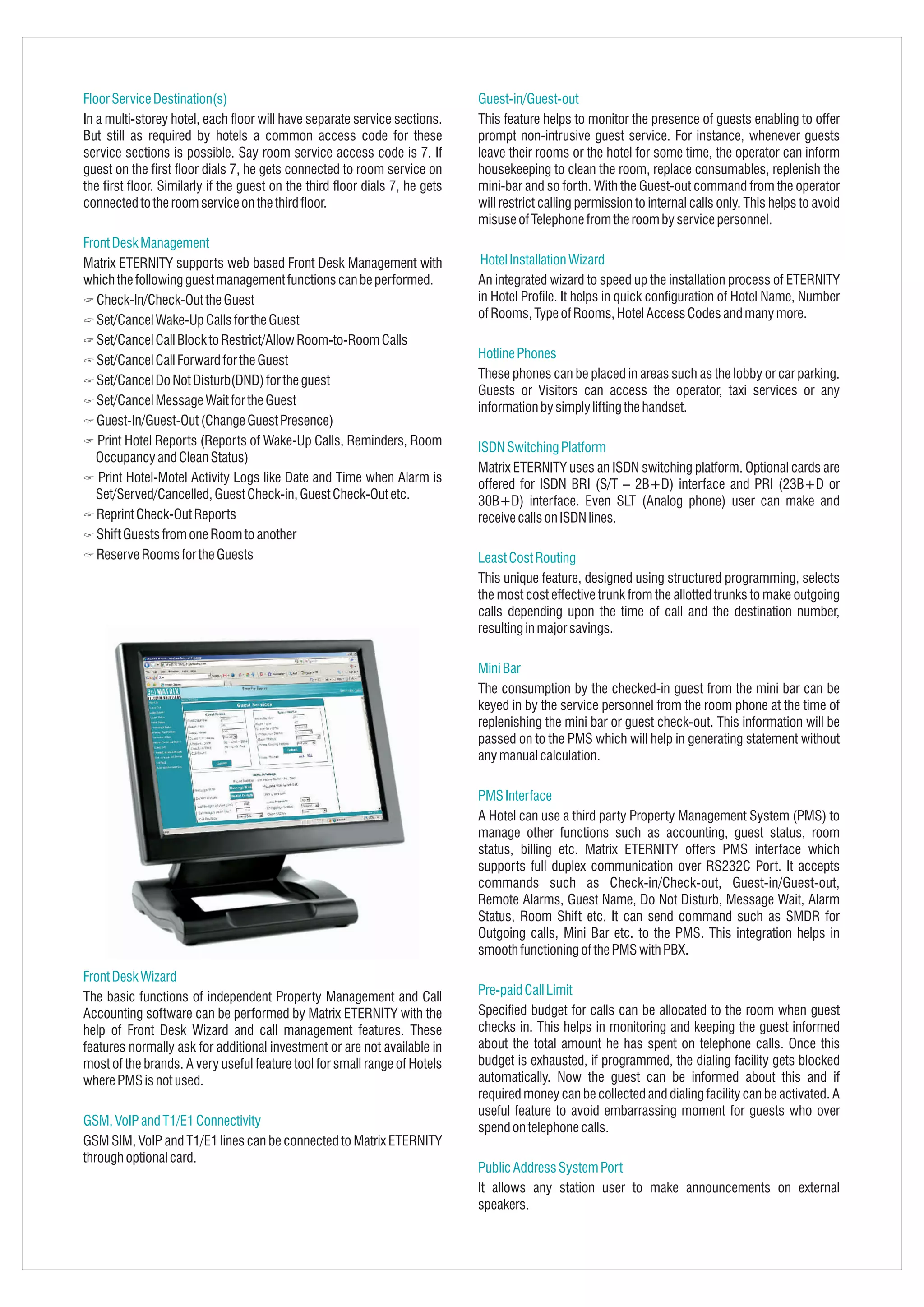 Matrix eternity hospitality pbx_brochure | PDF