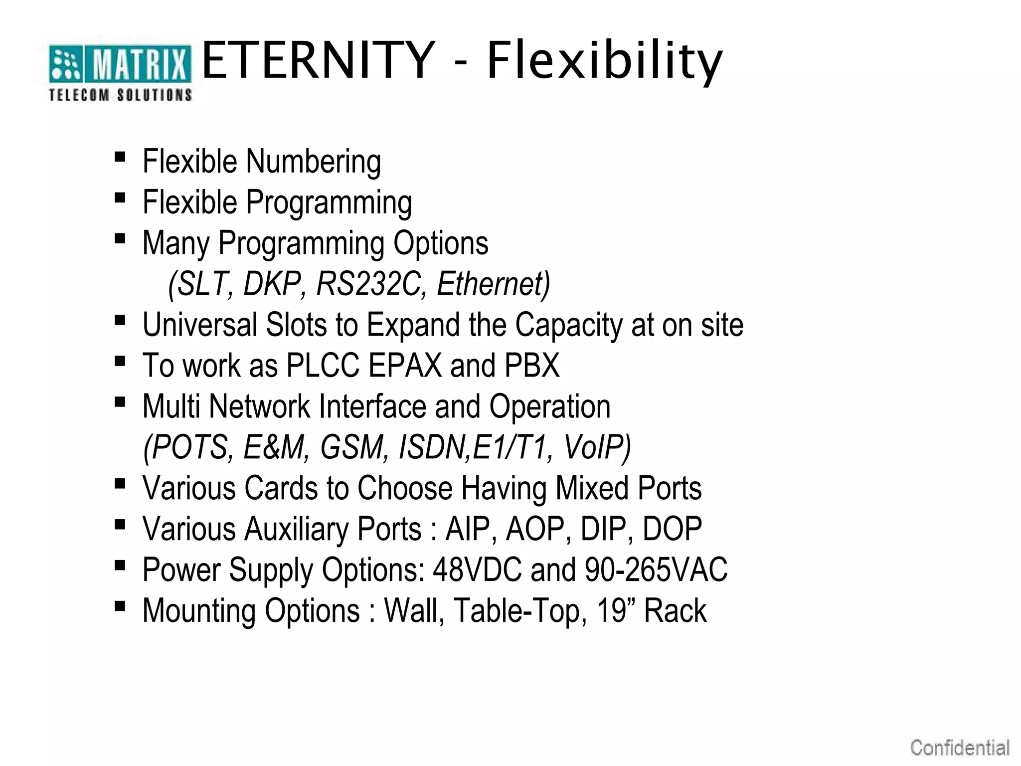Matrix Telecom Solutions: ETERNITY PLCC EPAX | PPT