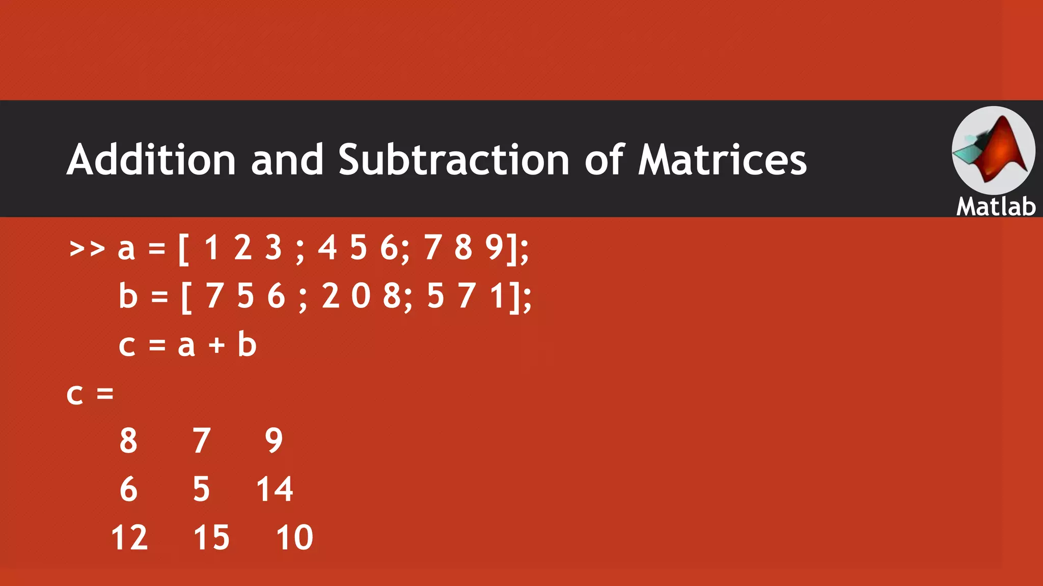 Matrix Manipulation in Matlab | PPSX