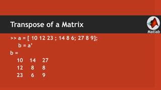 Matrix Manipulation in Matlab | PPSX