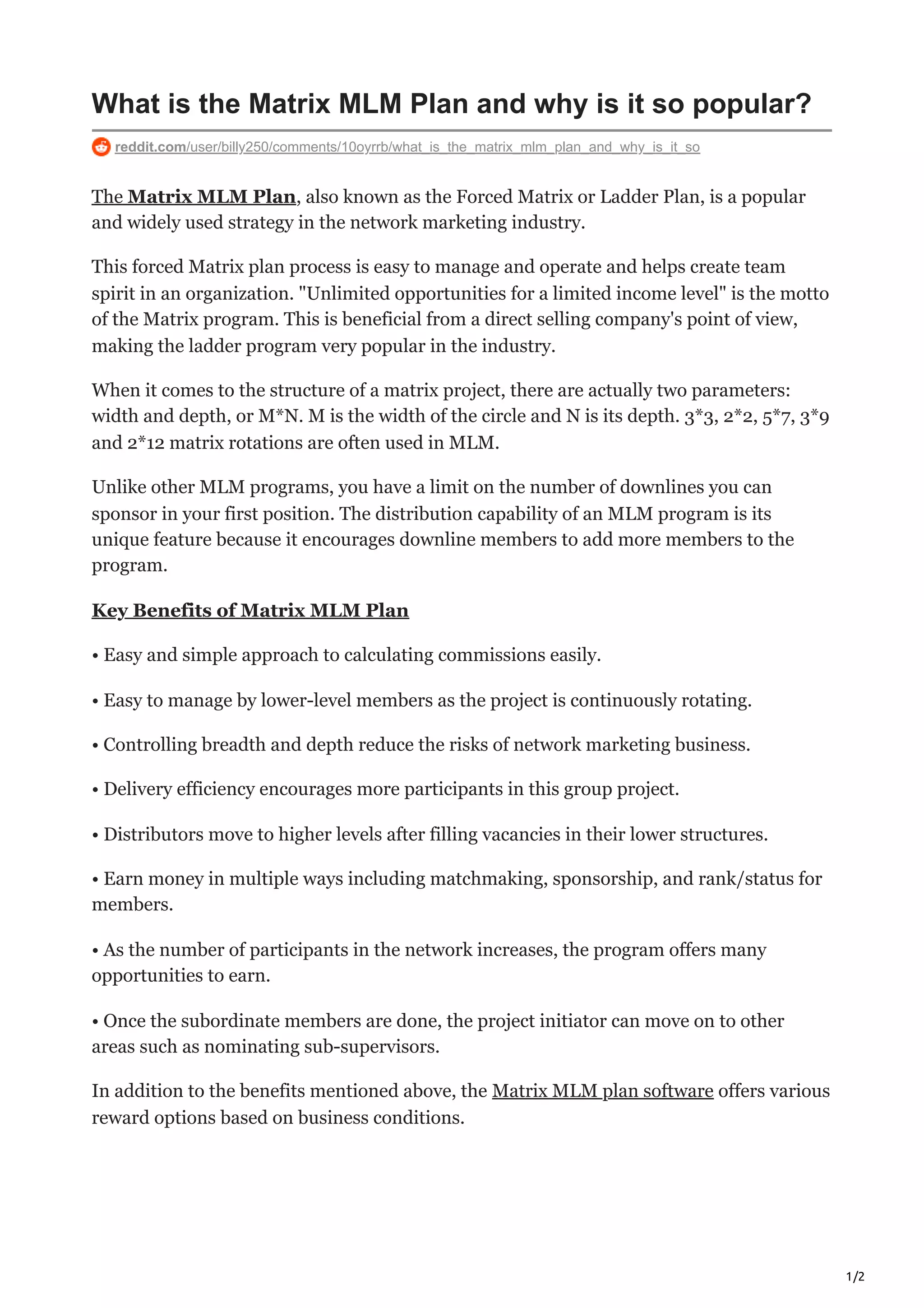 Matrix MLM Plan software ARM MLM | PDF | Business I.T. | Business