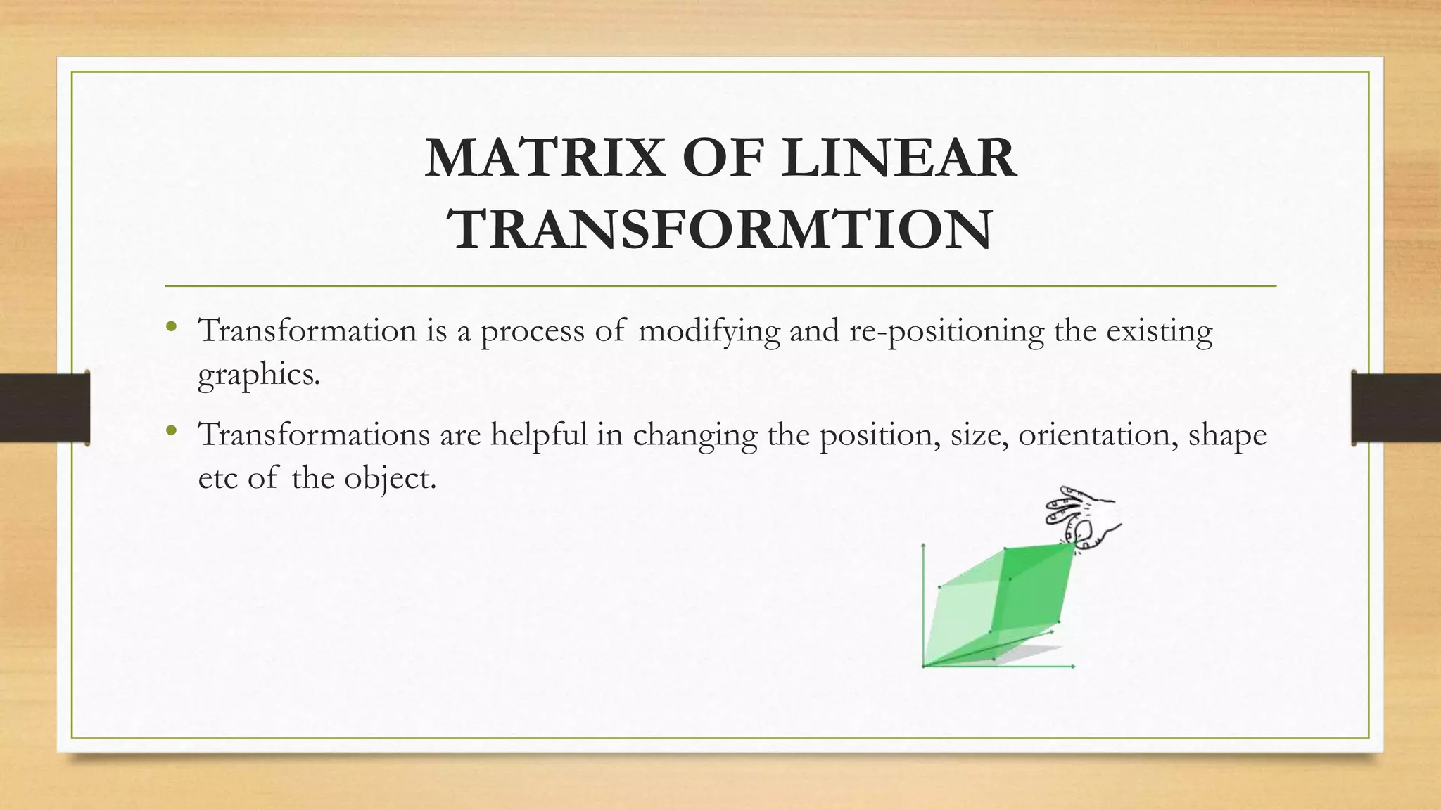Matrix Of Linear Transformation 1 9 Dfs Pptx