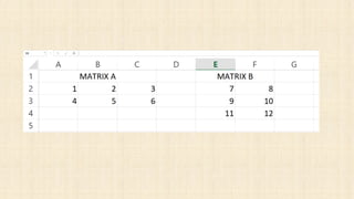 MATRIX OPERATIONS IN SPREADSHEETS- M S Excel | PPTX